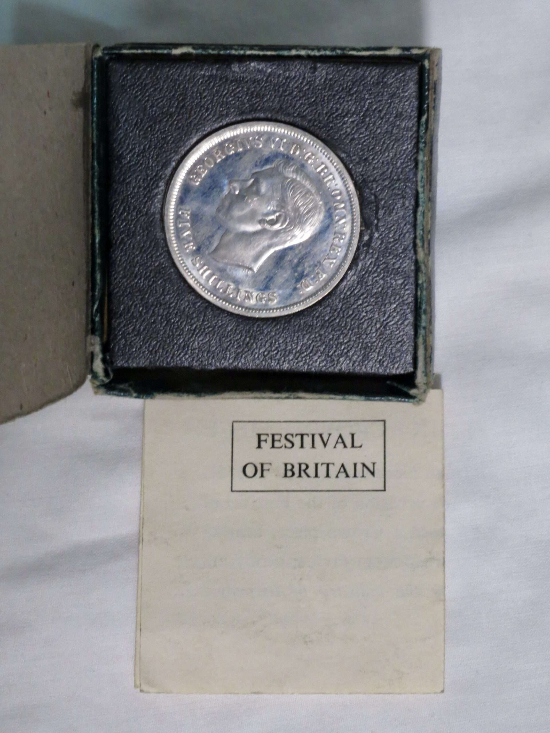 George VI St George and the Dragon 5 Shilling Crown Coin in Box, 1951.